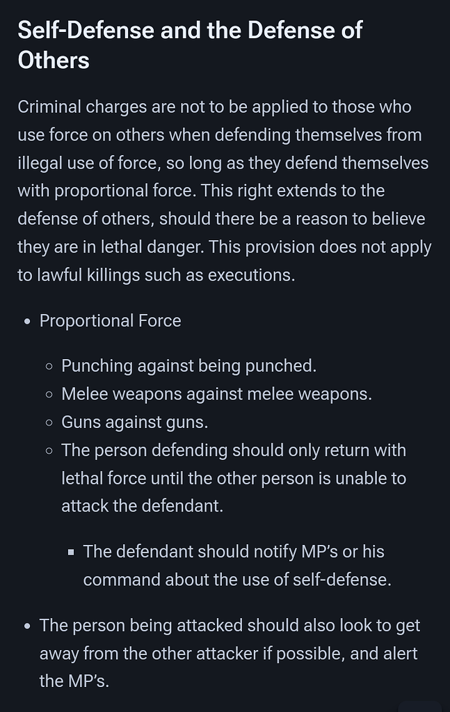 Self-defense and Proportional Force - Policy Feedback - CM-SS13 - Forums